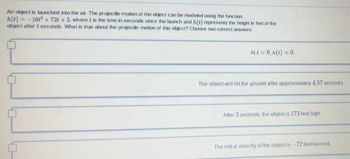 Solved: An object is launched into the air. The projectile motion of ...