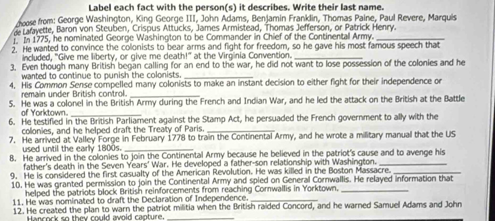 Solved: Label each fact with the person(s) it describes. Write their ...