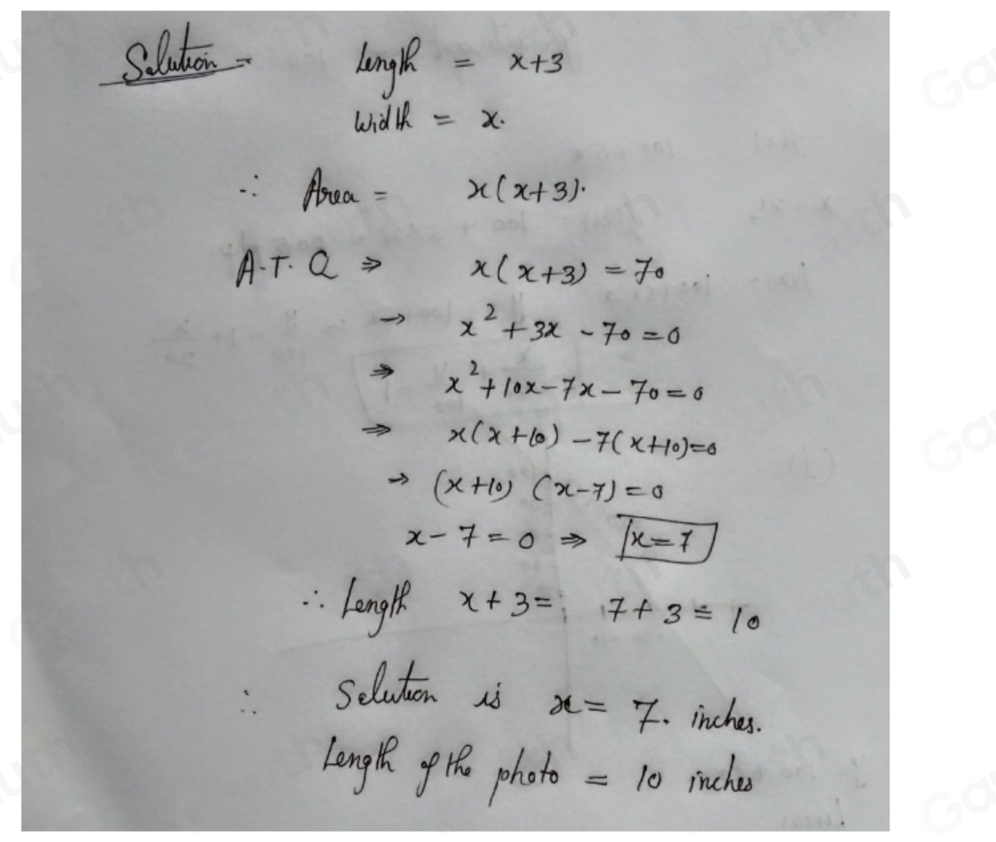 Solved: A photograph has a length that is 3 inches longer than its ...