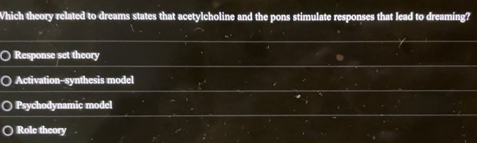Solved: Which theory related to dreams states that acetylcholine and ...