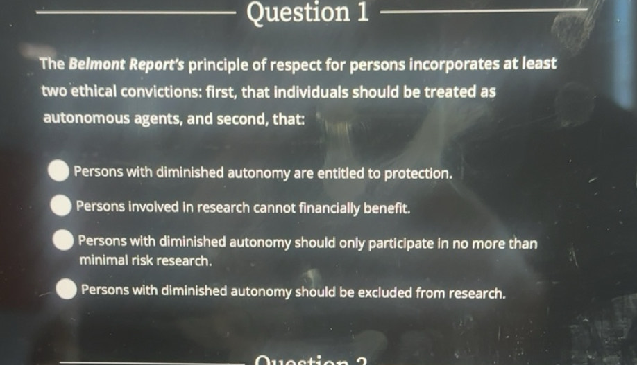 Solved: The Belmont Report’s principle of respect for persons ...