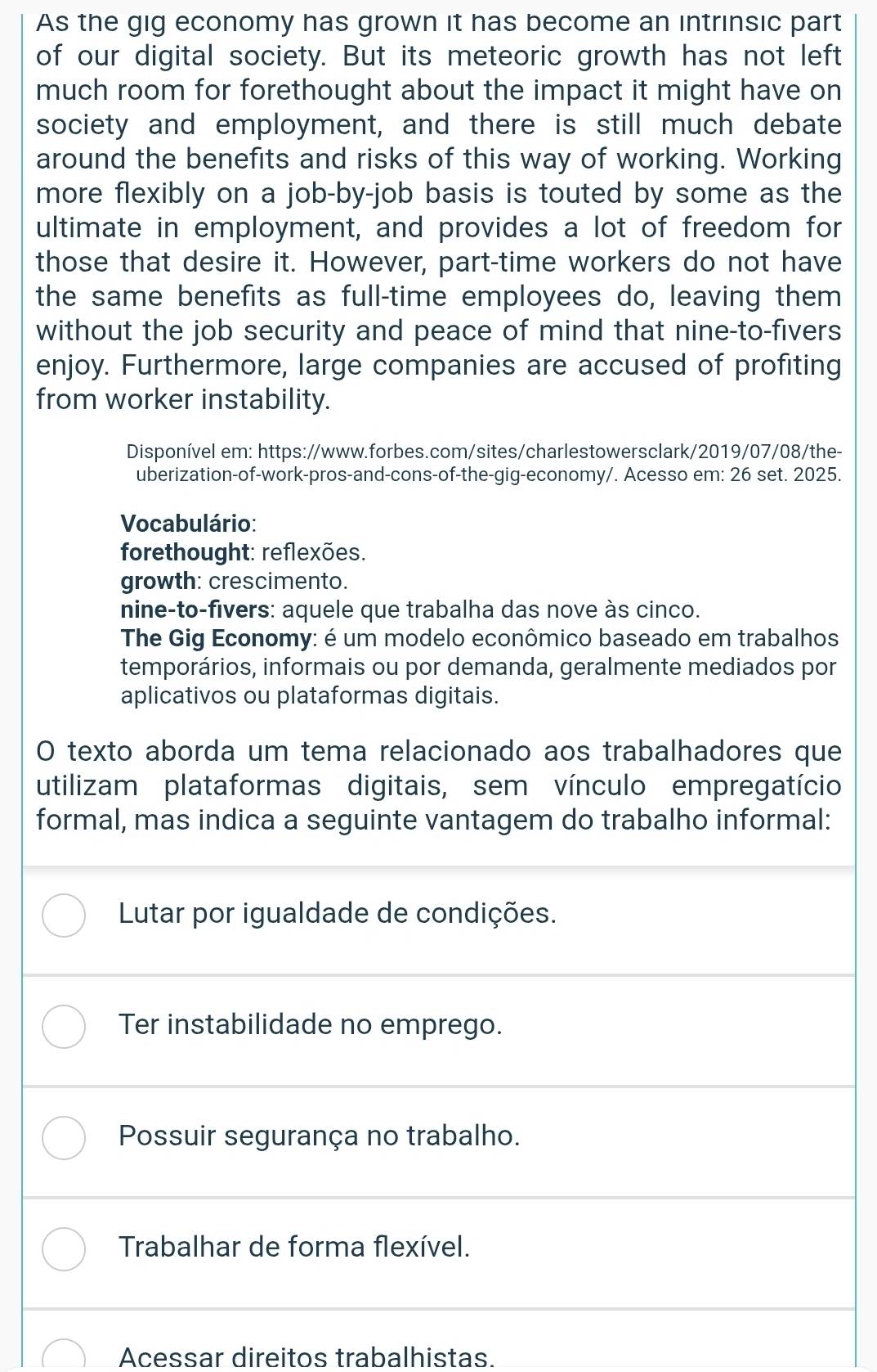 Resolvido:As the gig economy has grown it has become an intrinsic part ...