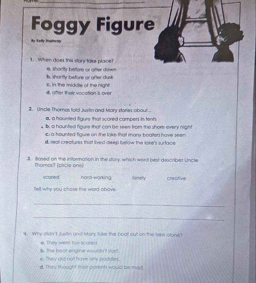 Résolu :Foggy Figure By Kelly Hashway 1. When does this story take ...