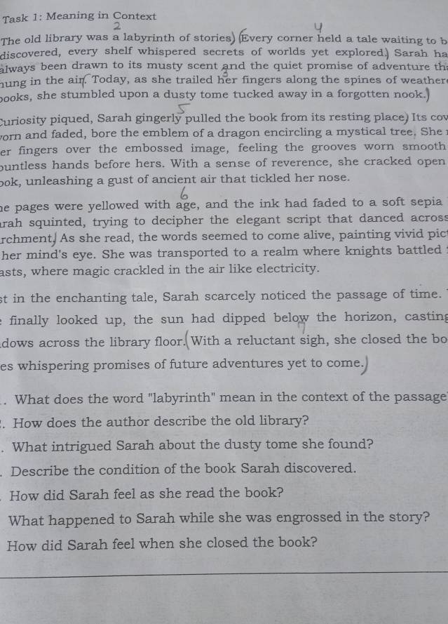 Solved: Task 1: Meaning in Context The old library was a labyrinth of ...