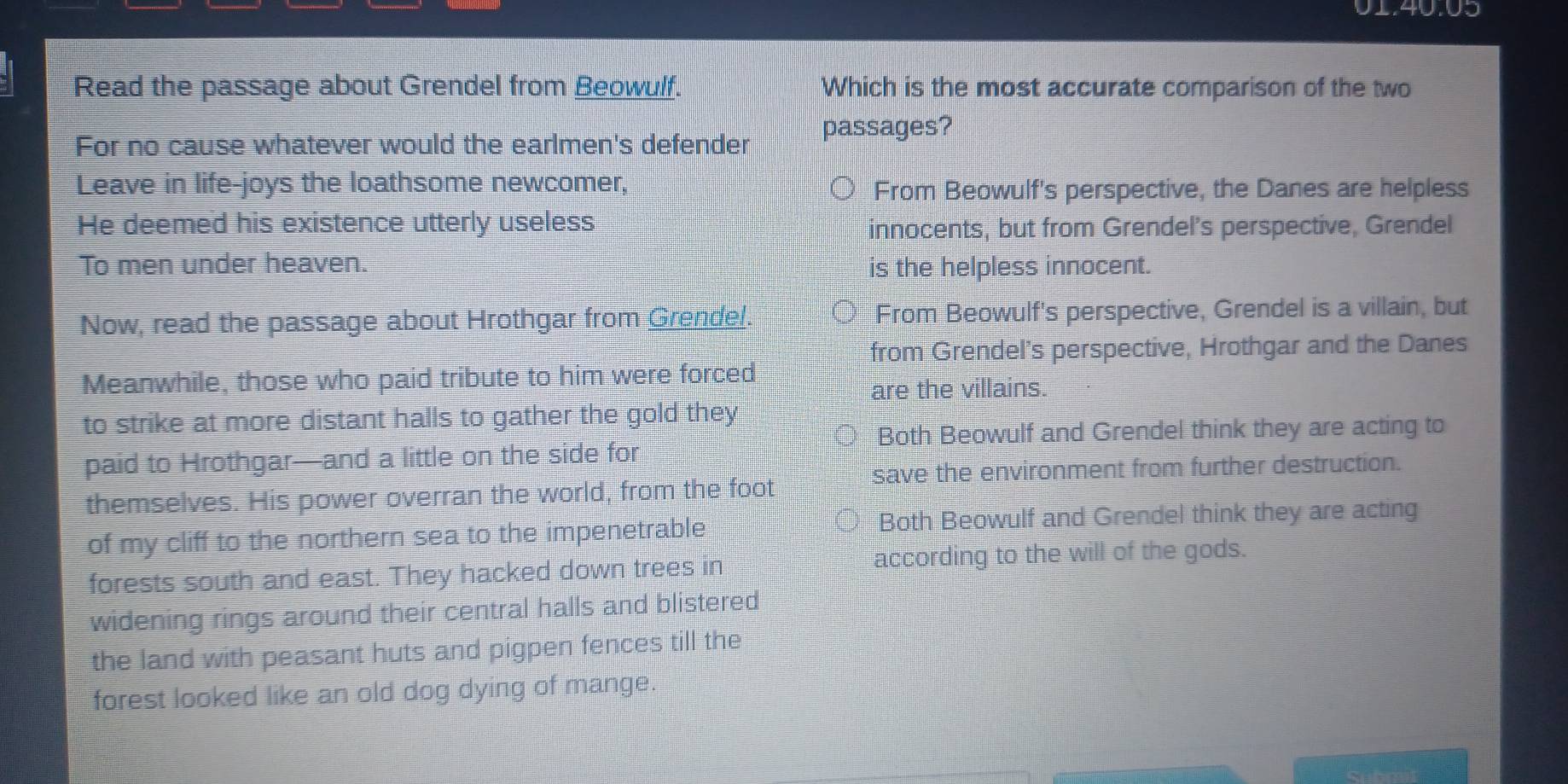 Solved: Read the passage about Grendel from Beowulf. Which is the most ...