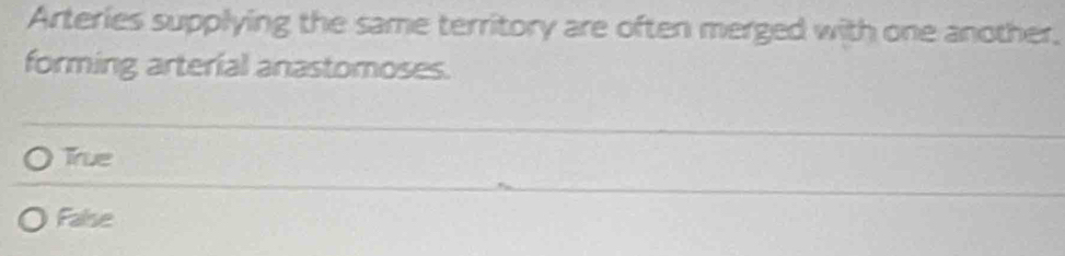 Solved: Arteries supplying the same territory are often merged with one ...