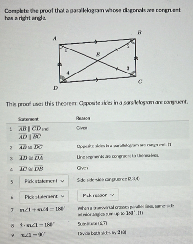 Solved: Complete the proof that a parallelogram whose diagonals are ...