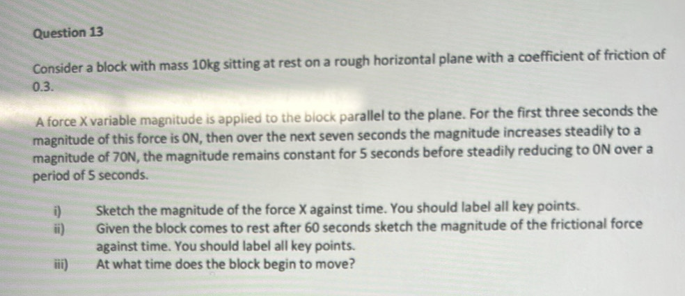 Solved: Consider a block with mass 10kg sitting at rest on a rough ...
