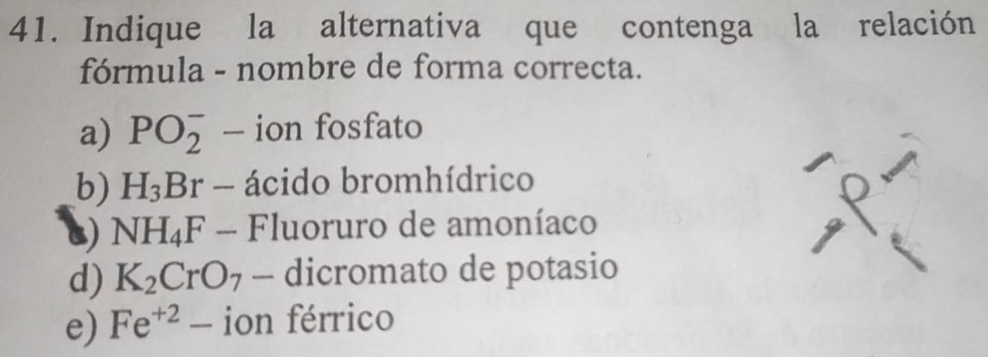 Resuelto:Indique la alternativa que contenga la relación fórmula ...