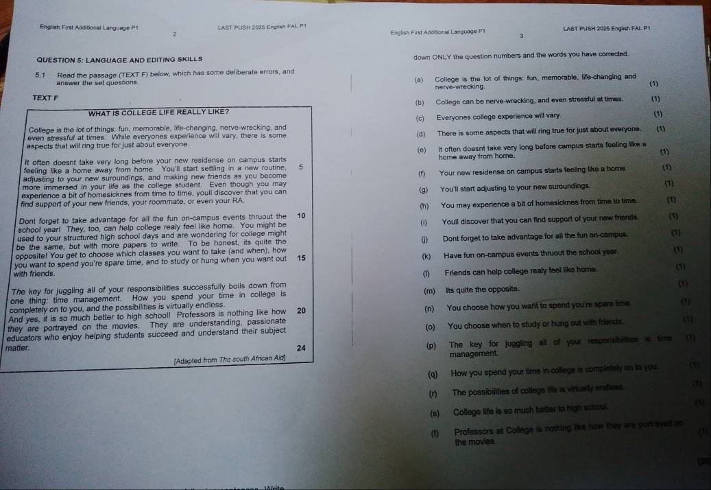 Résolu :English First Additional Language P1 LAST PUSH 2025 English FAL P1 LAST PUSH 2025 English