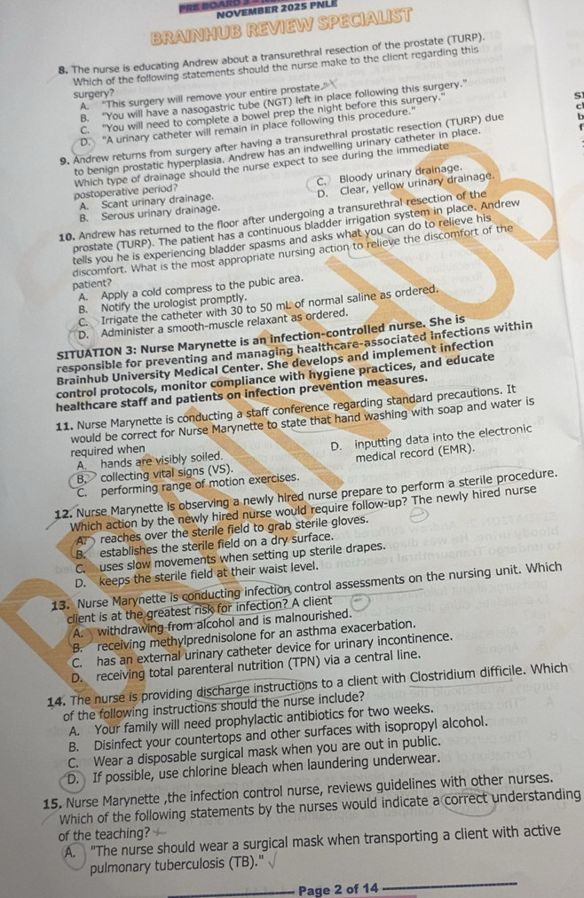 Solved: PRE BOAR NOVEMBER 2025 PNLE BRAINHUB REVIEW SPECIALIST 8. The ...
