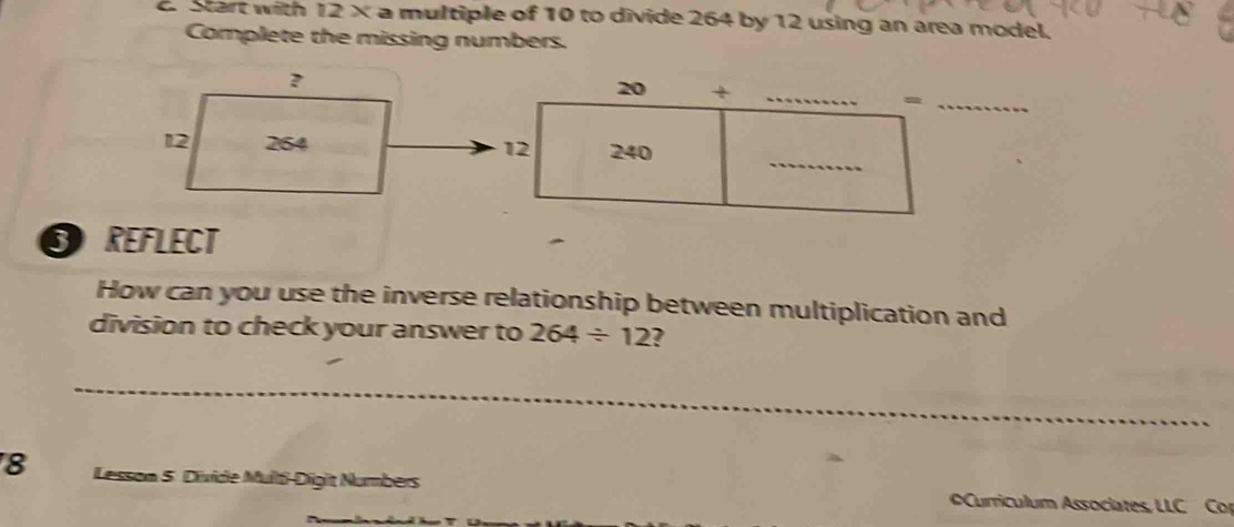 Solved: Start with 12 × a multiple of 10 to divide 264 by 12 using an ...