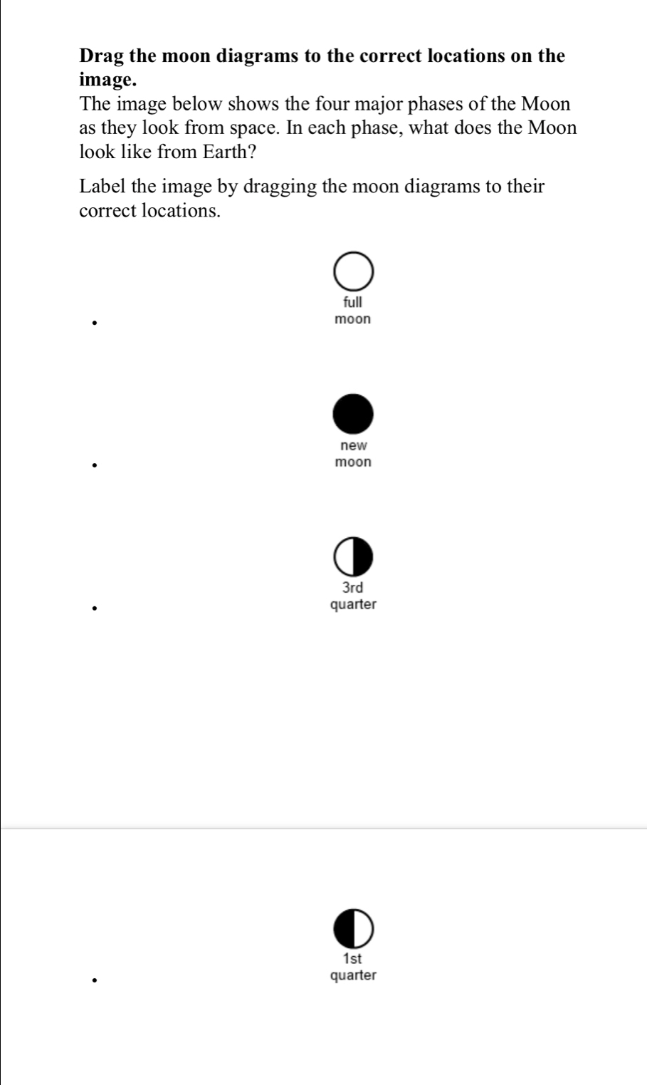 Solved: Drag the moon diagrams to the correct locations on the image ...