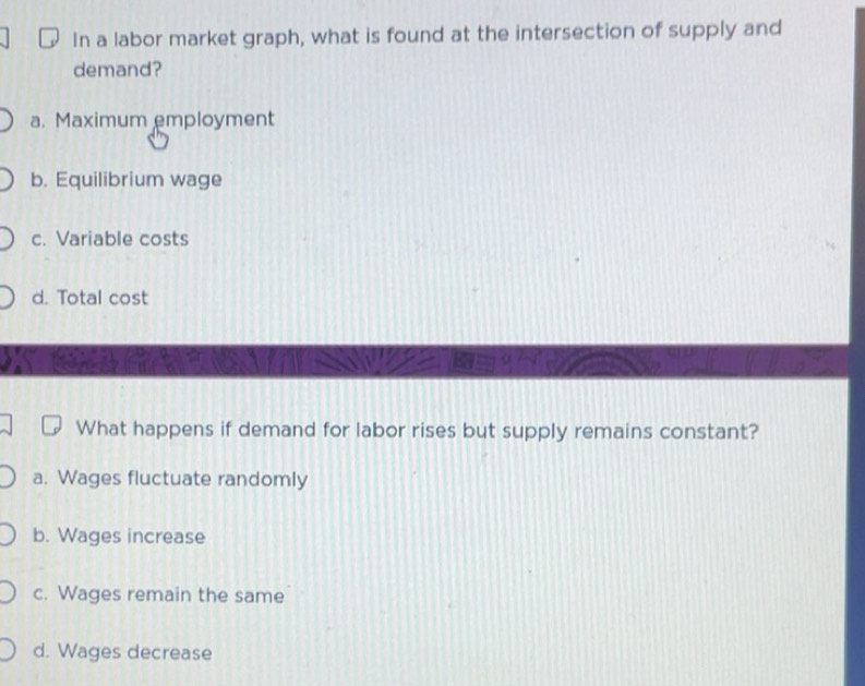 Solved: In a labor market graph, what is found at the intersection of supply and demand? a ...
