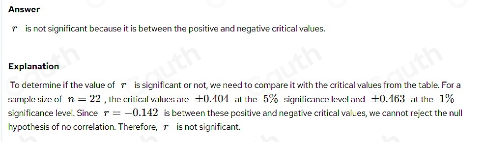 Solved: Suppose you computed r=-0.142 using a sample size of 22 data points. Using the critical ...