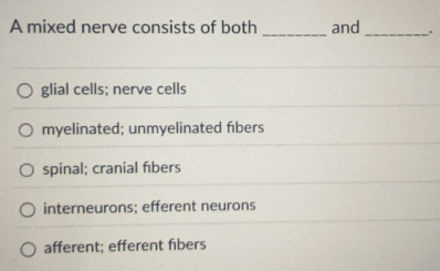 Solved: A mixed nerve consists of both _and _. glial cells; nerve cells ...