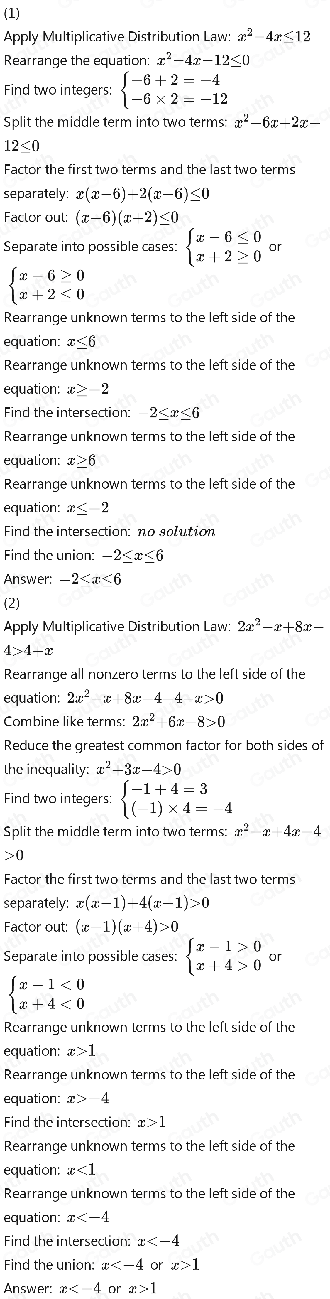 Selesai:Cari julat nilai x bagi x(x-4)≤ 12 Find the range of values of ...