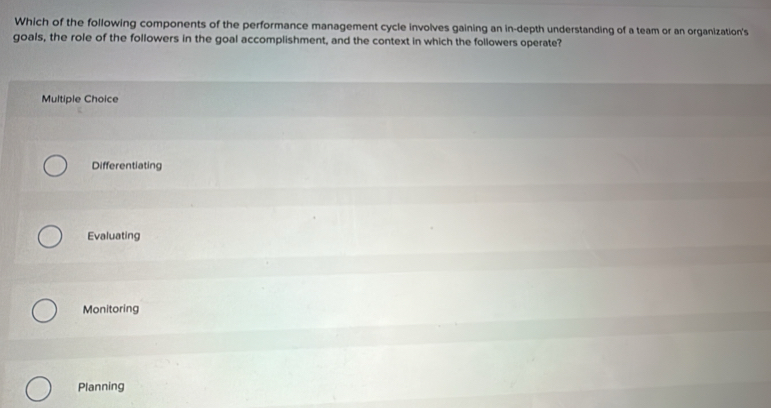 Solved: Which of the following components of the performance management ...