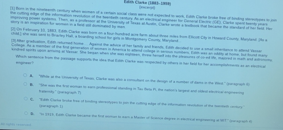 Solved: Edith Clarke (1883-1959) (excerpt) [1] Born in the nineteenth ...