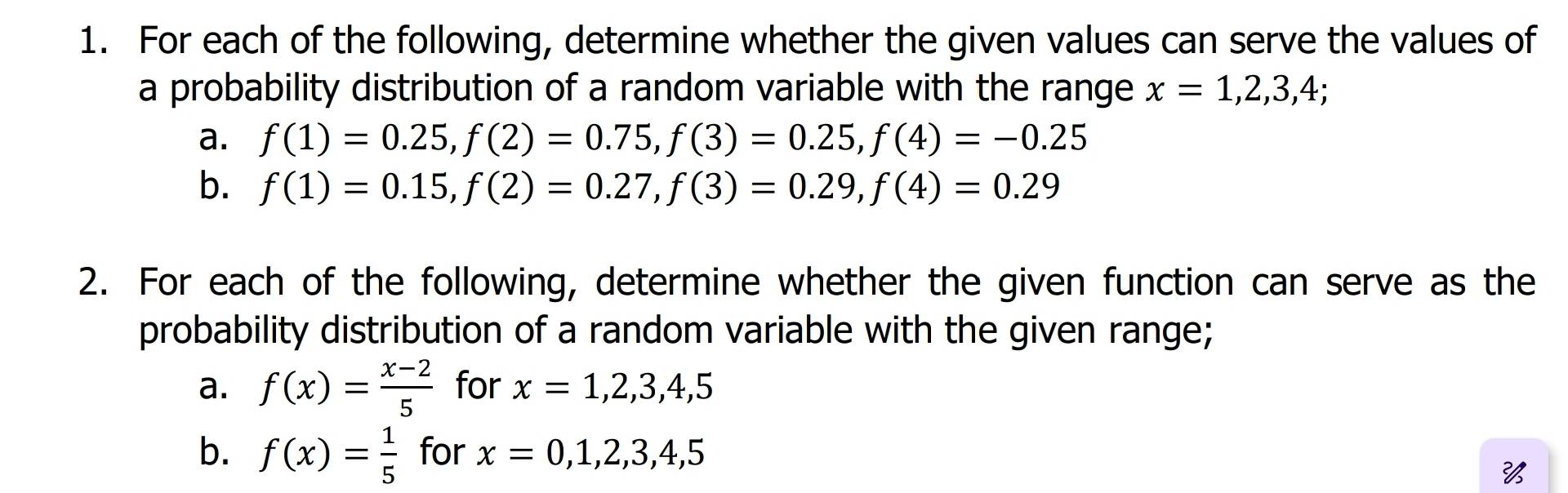 Selesai:For each of the following, determine whether the given values ...