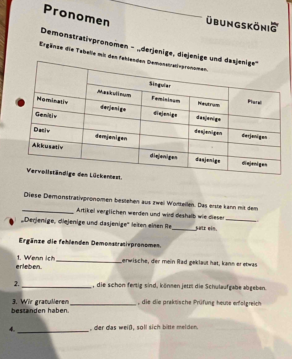 Gelöst:Pronomen übungskönig Demonstrativpronomen − „,derjenige ...