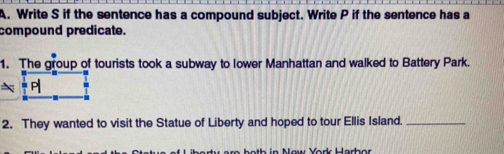 Solved: Write S if the sentence has a compound subject. Write P if the ...
