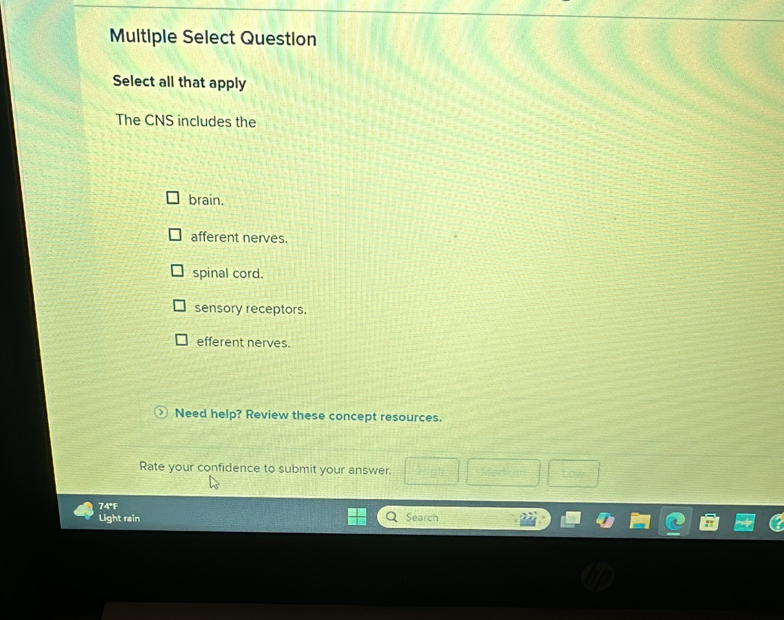Solved: Multiple Select Question Select all that apply The CNS includes the brain. afferent ...