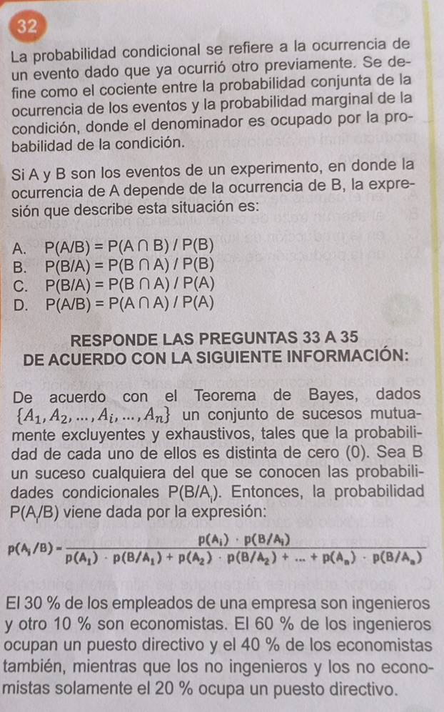Resuelto:La probabilidad condicional se refiere a la ocurrencia de un ...