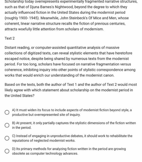 Solved: Scholarship today overrepresents experimentally fragmented ...