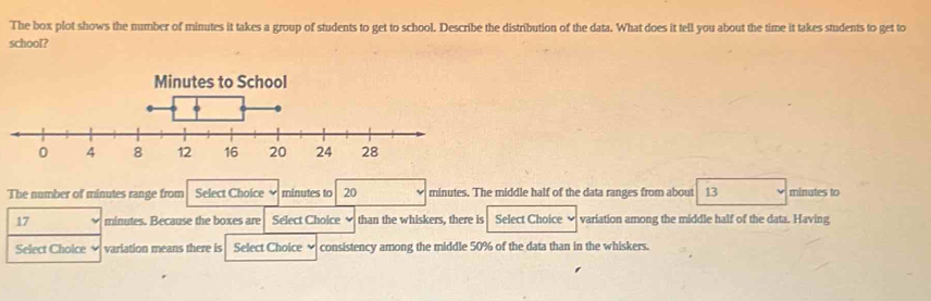 Solved: The box plot shows the number of minutes it takes a group of ...