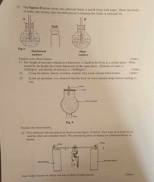 Solved: The figures 8 below shows two identical flasks A and B filled with water. Show the ...