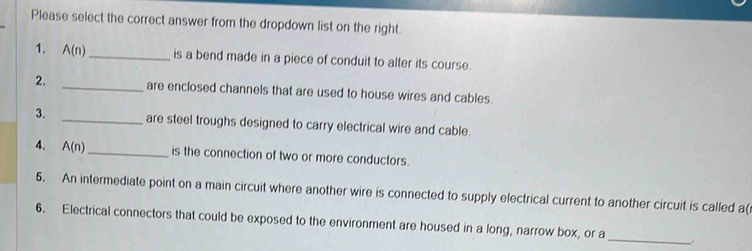 Solved: Please select the correct answer from the dropdown list on the ...