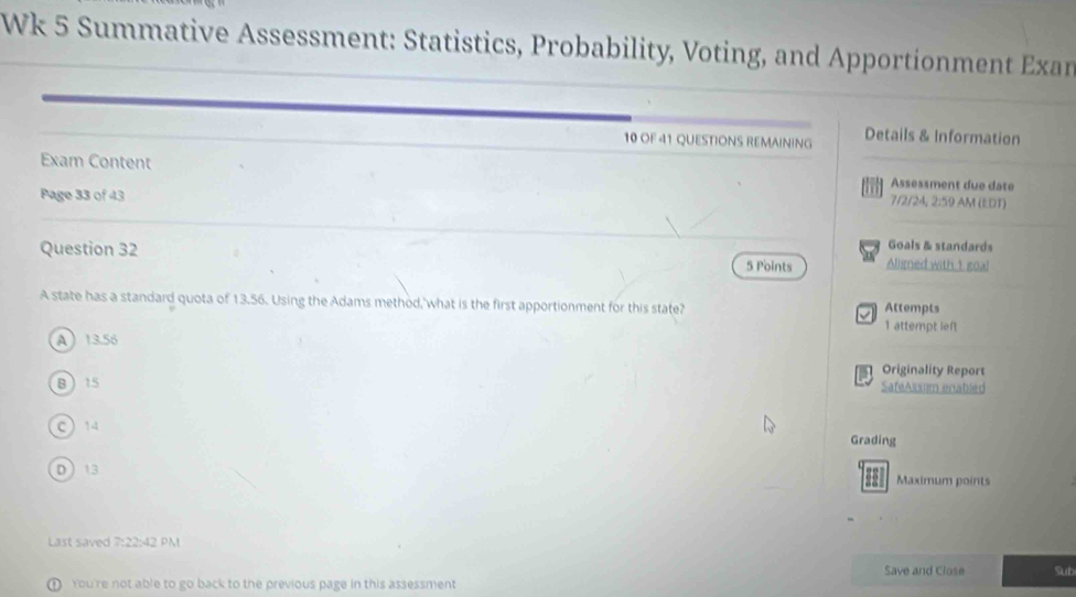 Solved: Wk 5 Summative Assessment: Statistics, Probability, Voting, and Apportionment Exan 10 OF ...