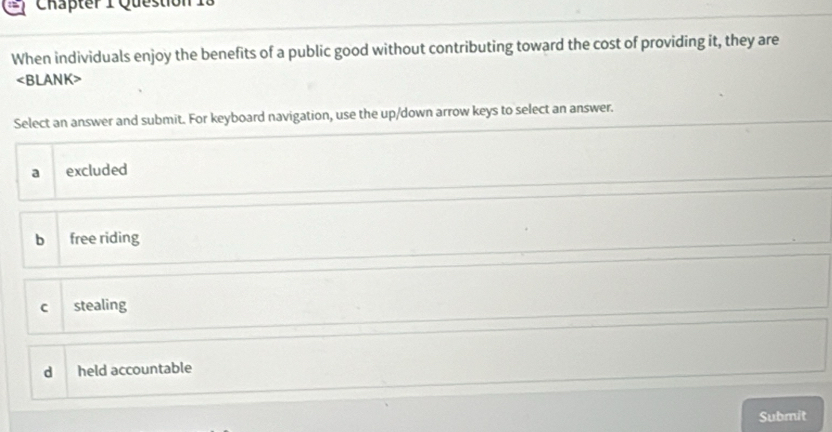 Solved: Chapter 1 Question 18 When individuals enjoy the benefits of a ...
