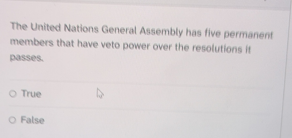 Solved: The United Nations General Assembly has five permanent members ...