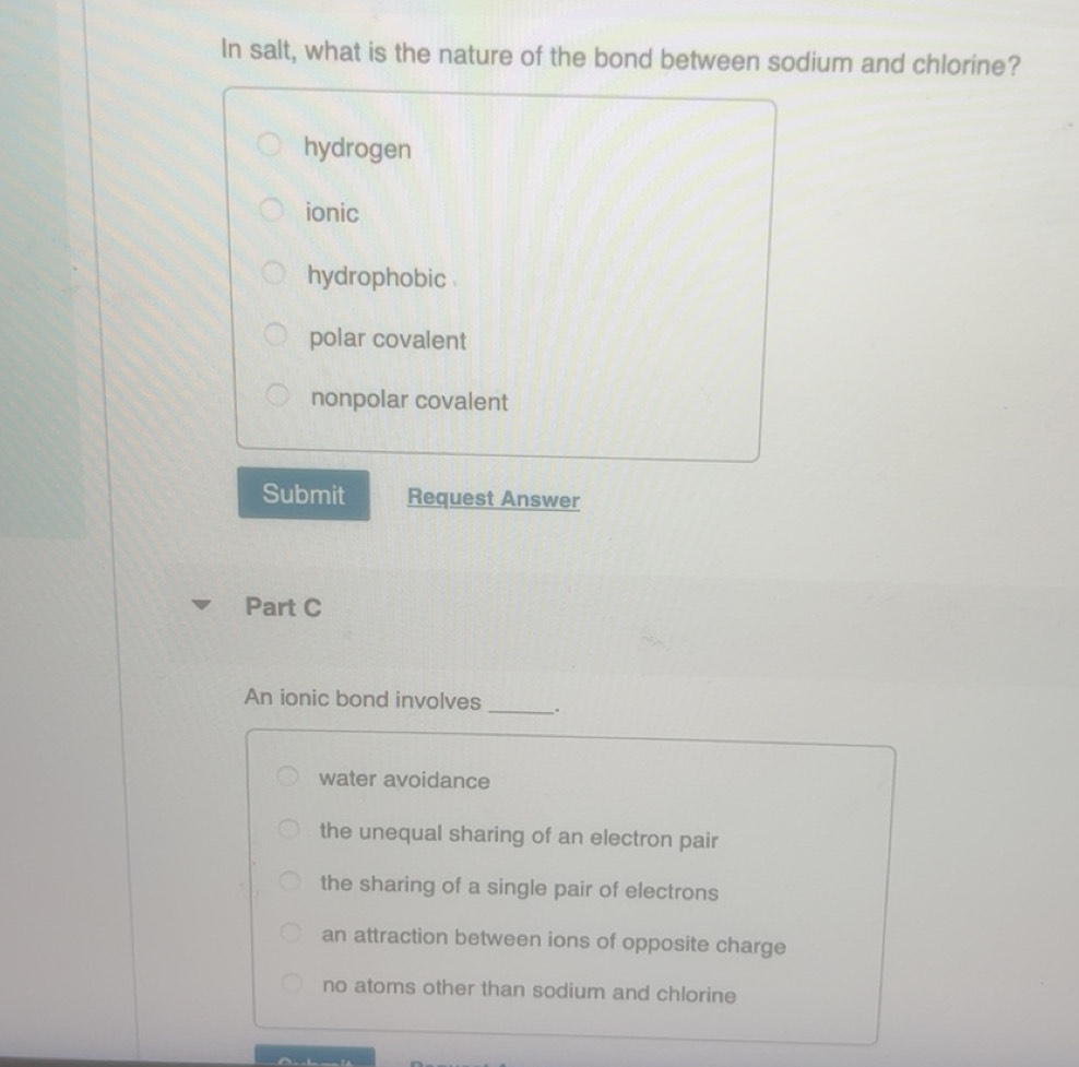 Solved: In salt, what is the nature of the bond between sodium and ...