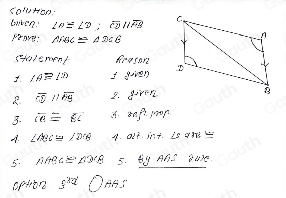 Solved: 9 10 6 57:29 The proof ABC≌ DCB that is shown. What is the missing reason in the proof ...