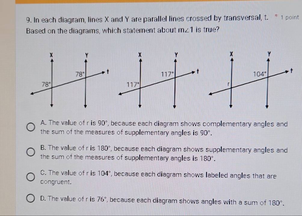 Solved: In each diagram, lines X and Y are parallel lines crossed by ...