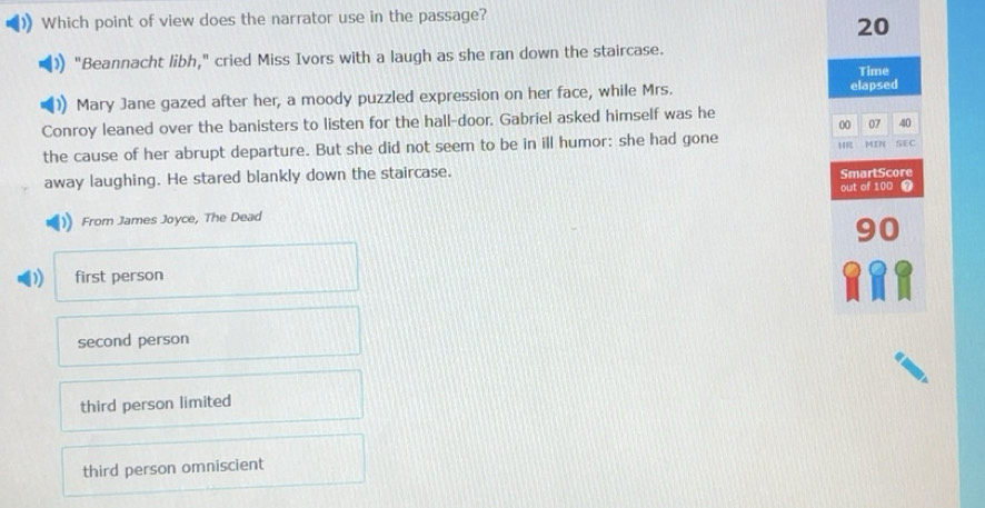 Solved: Which point of view does the narrator use in the passage? 20 ...