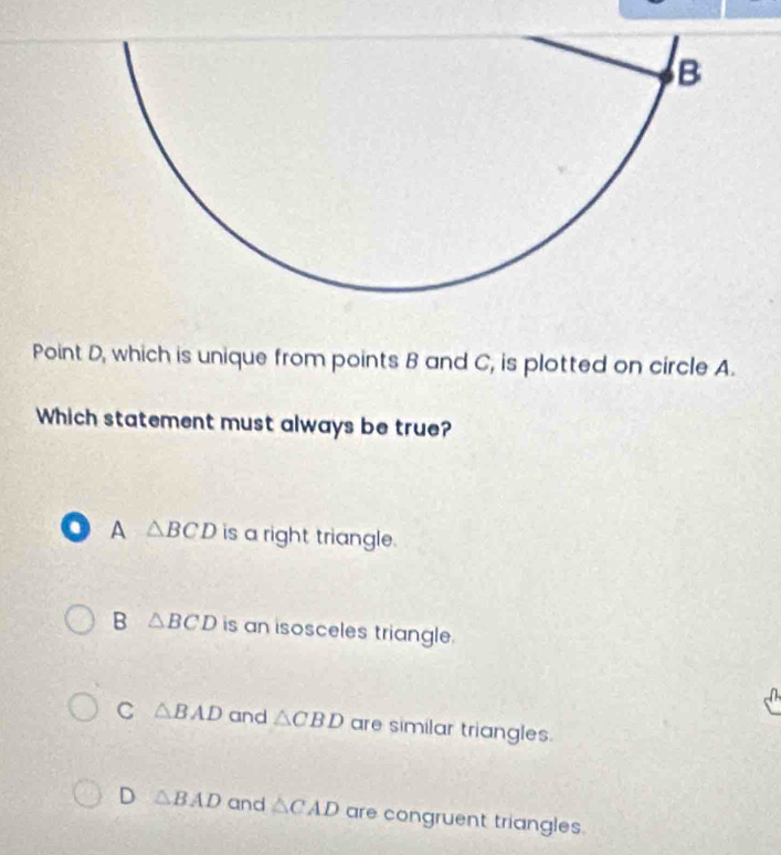 Solved: Point D, which is unique from points B and C, is plotted on ...