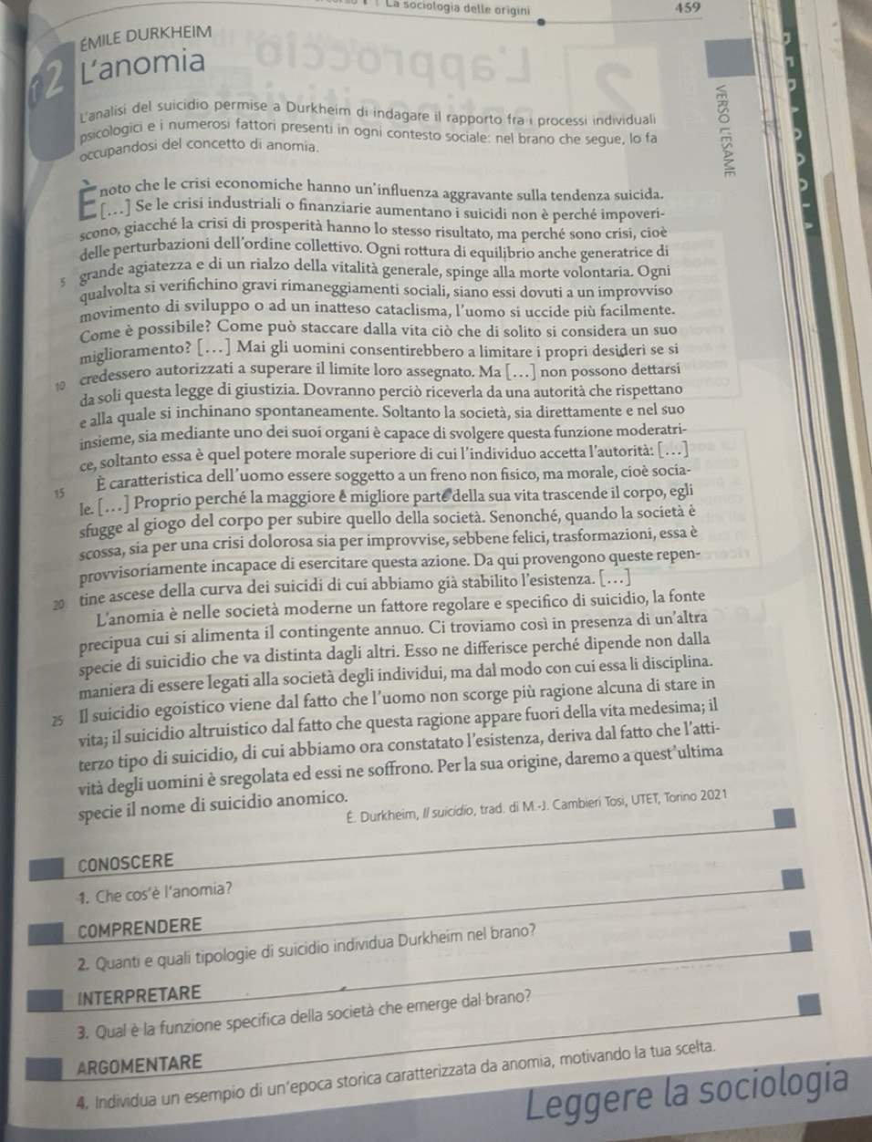 Risolto:La sociología delle origini 459 ÉMILE DURKHEIM f2 Lanomia ...