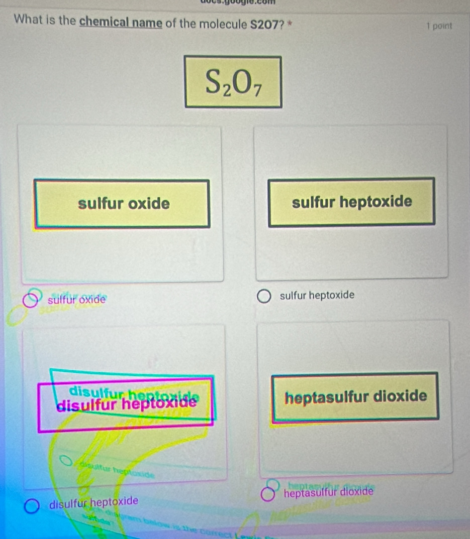 Solved: What is the chemical name of the molecule S207? * 1 point S_2O ...
