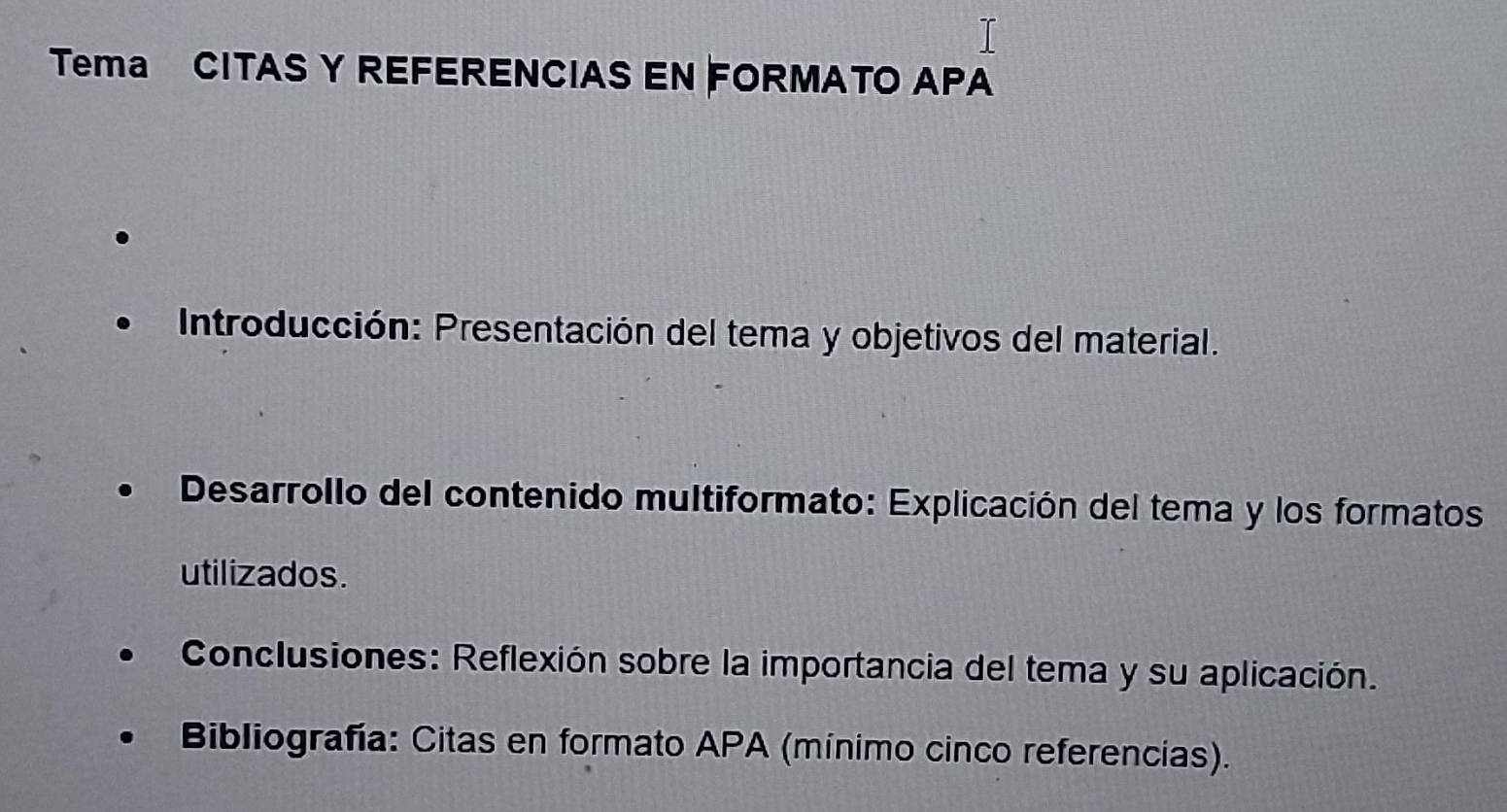Resuelto:Tema CITAS Y REFERENCIAS EN FORMATO APA Introducción ...