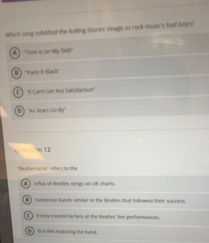 Solved: Which song solidified the Rolling Stones' image as rock music's ...