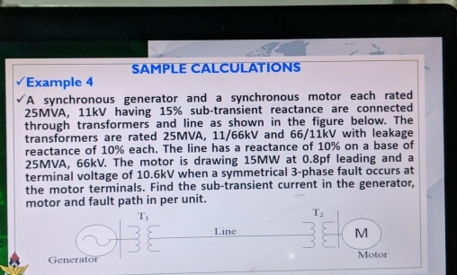 Solved: SAMPLE CALCULATIONS Example 4 A synchronous generator and a synchronous motor each rated ...