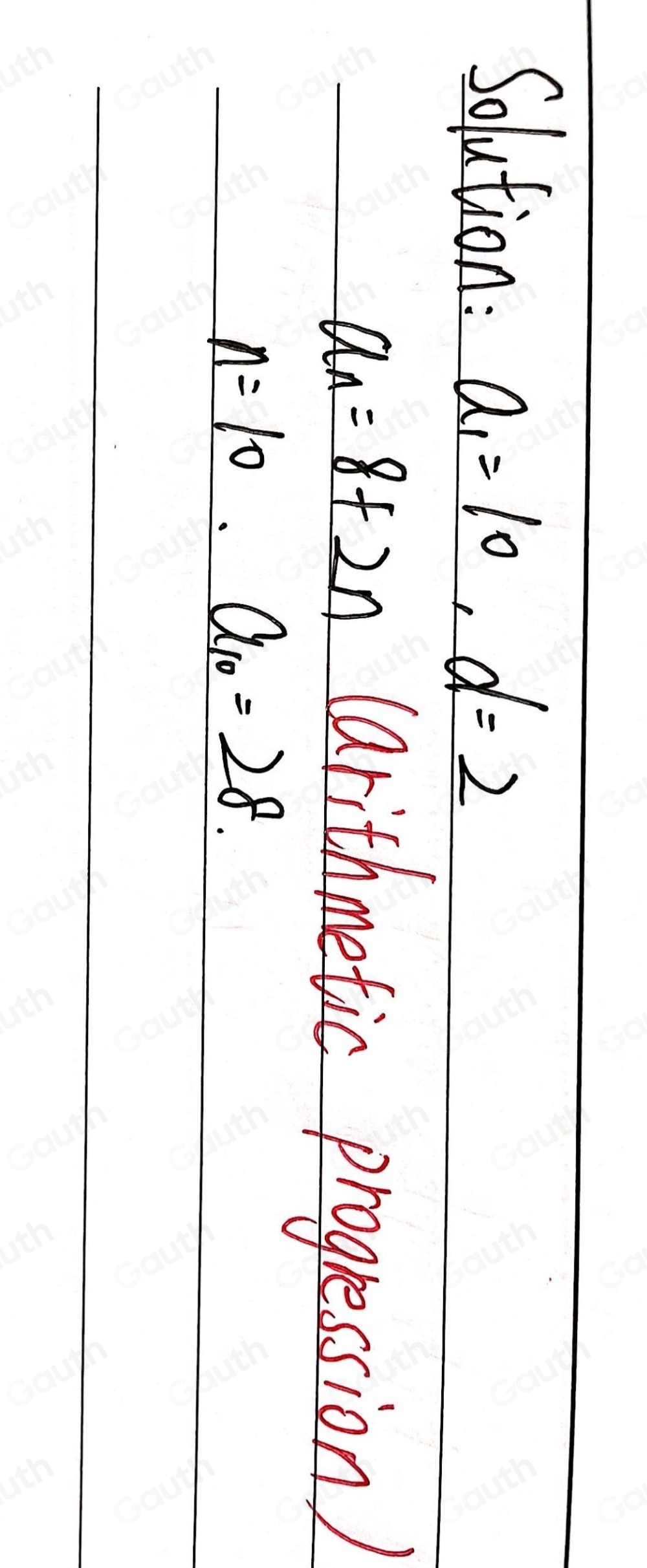 Solved: In the sequence, 10,12,14,16,18,... what is the 10^(th) term? A. 28 B. 30 C. 32 D. 34 [Math]