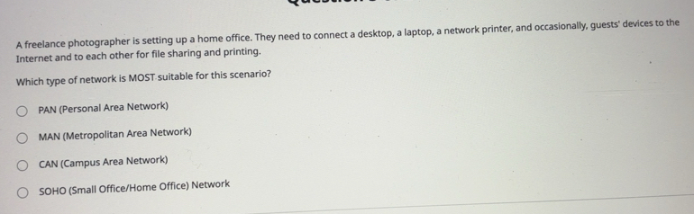 Solved: A freelance photographer is setting up a home office. They need ...