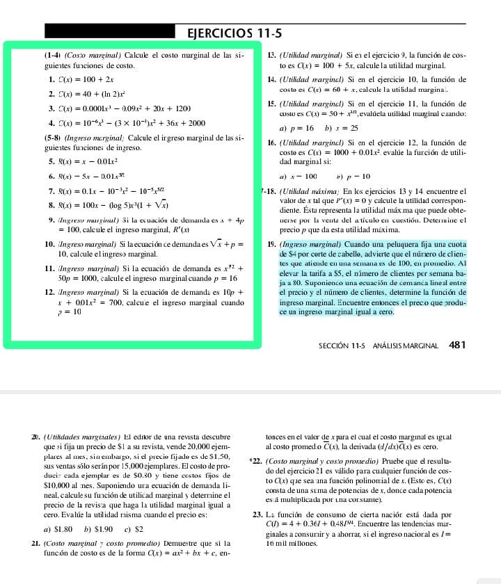 Resuelto:EJERCICIOS 11-5 (1-4) (Cosão marginal) Calcule el costo ...