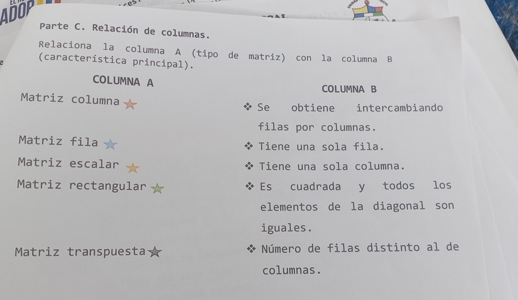 Resuelto:ADOP ← Parte C. Relación de columnas. Relaciona la columna A ...