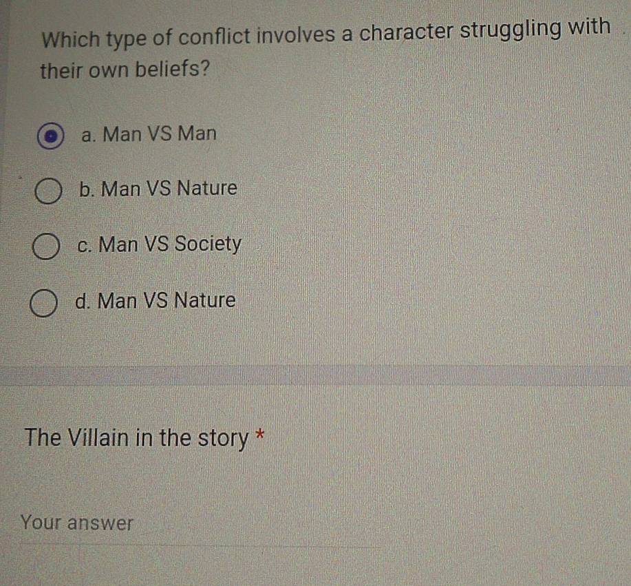 Solved: Which type of conflict involves a character struggling with ...